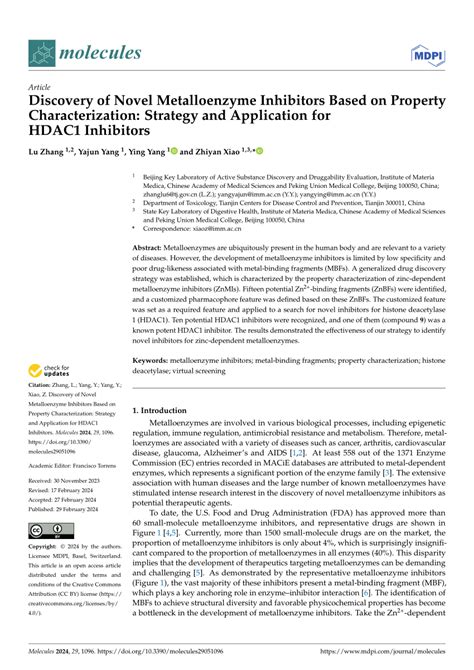Pdf Discovery Of Novel Metalloenzyme Inhibitors Based On Property