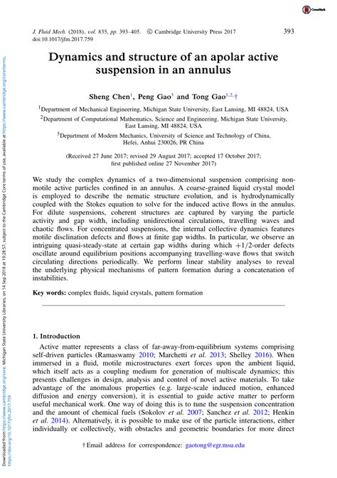 Pdf Dynamics And Structure Of An Apolar Active Suspension In An Annulus