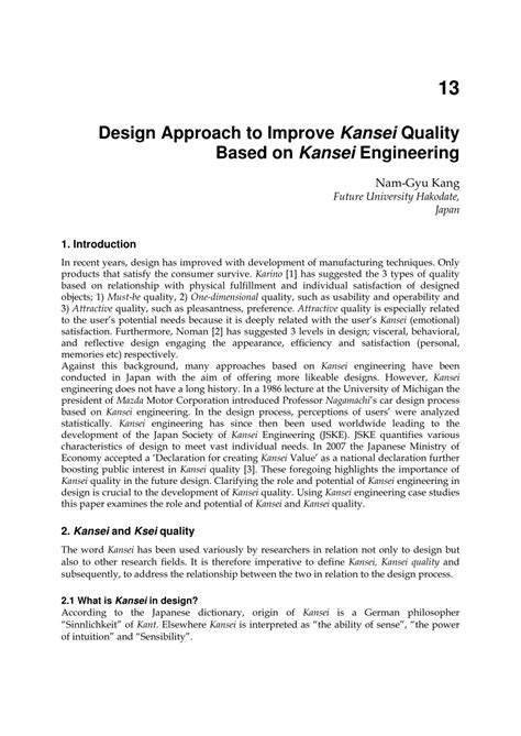 Pdf Design Approach To Improve Kansei Quality Based On Kansei Engineering