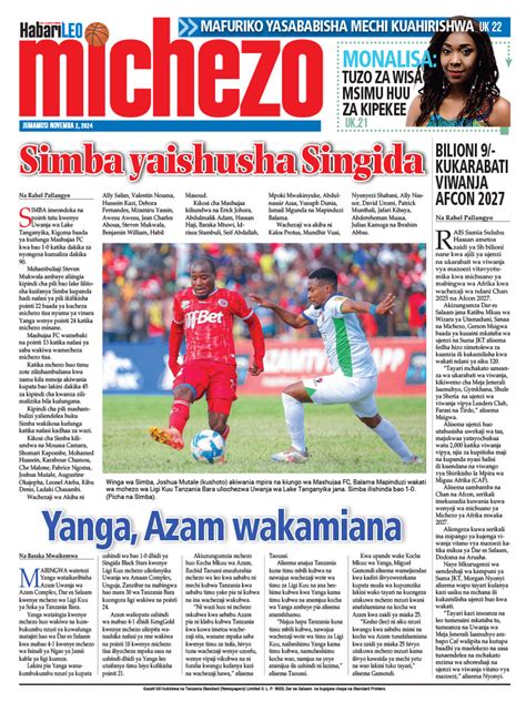 Habari Kubwa Za Magazeti Ya Tanzania Leo Novemba 2 2024 Global Publishers