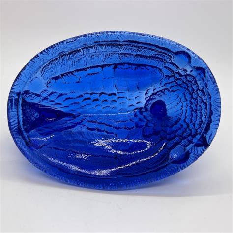 Vintage Blue Glass Hen On Nest Split Tail Pressed Cobalt Blue Glass