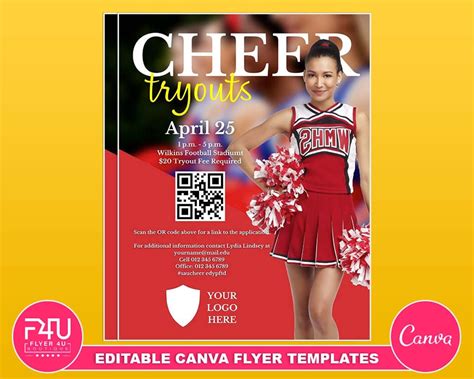 Cheerleading Flyer Diy Canva Cheerleading Flyer Editable Etsy