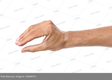 Мужская рука держит что то на белом фоне Стокова фотографія Pixel