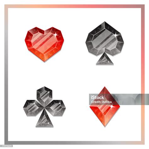 카드 놀이의 한 벌 스페이드 하트 클럽 다이아몬드 흰색 배경에 고립된 개체입니다 검은 색과 빨간색 크리스탈 4가지 개체에 대한