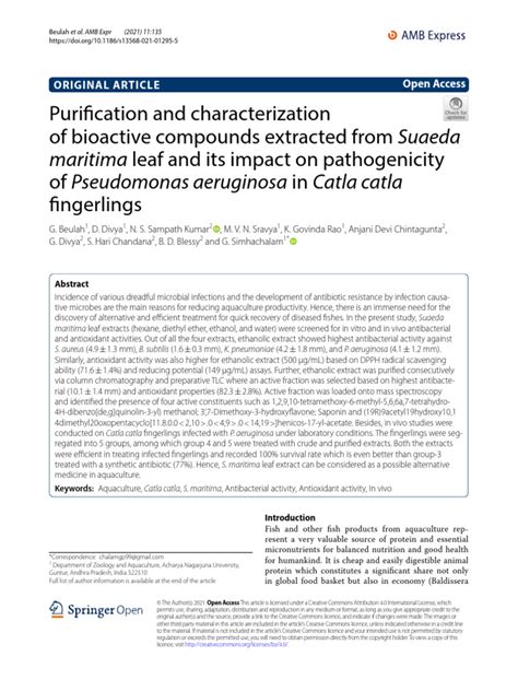 Purification And Characterization Of Bioactive Compounds Extracted From