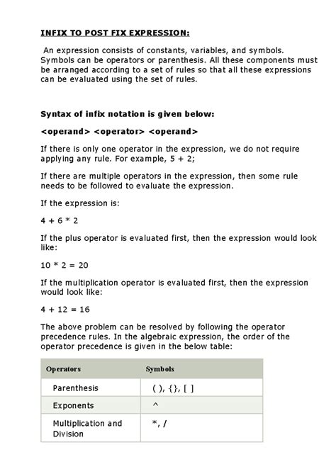 Infix To Post Fix Expression Infix To Post Fix Expression An Expression Consists Of Constants