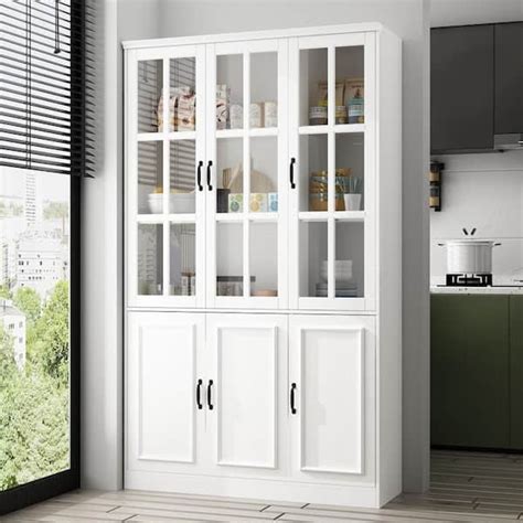 FUFU GAGA White Wood 47 2 In W Buffet And Hutch Kitchen Cabinet With