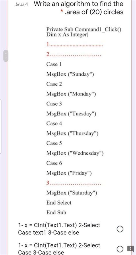 Solved blö Write an algorithm to find the area of Chegg com