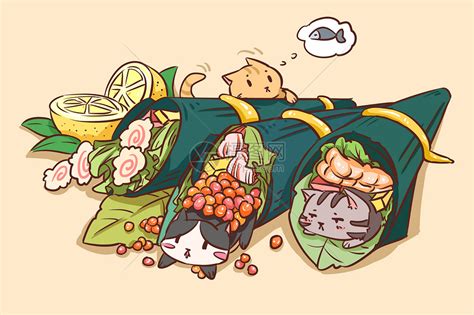 猫咪手卷寿司插画图片下载 正版图片400142583 摄图网