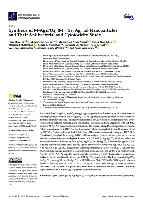 Pdf Synthesis Of M Ag3po4 M Se Ag Ta Nanoparticles And Their Antibacterial And