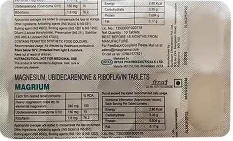 Magrium Tablet Magnesiumelemental Magnesium Riboflavin At ₹ 329