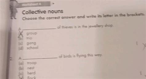 Collective Nouns Choose The Correct Answer And Write Its Letter In The