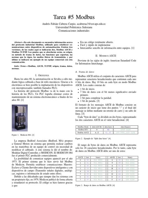 Modbus Ascii Y Modbus Tcpip Pdf Ascii Protocolo De Control De