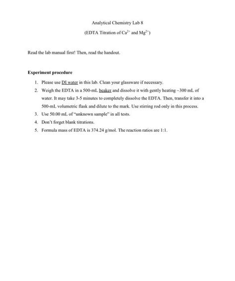 Solved Analytical Chemistry Lab 8 Edta Titration Of Ca²