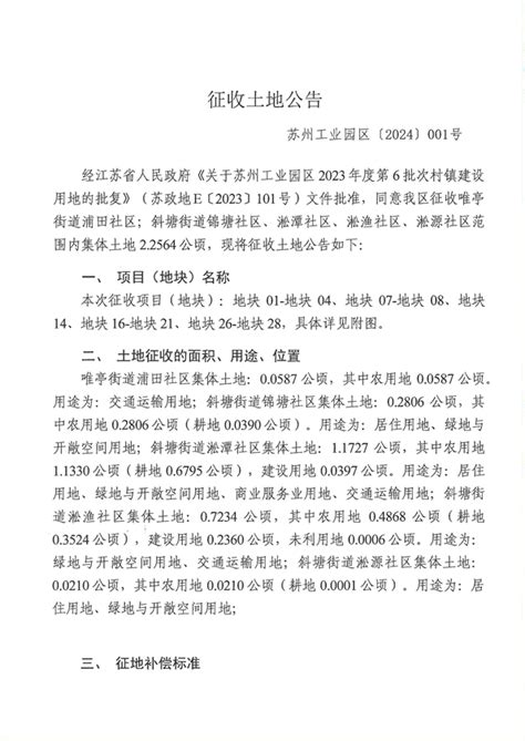 苏州工业园区2023年度第6批次村镇建设用地 征收公告 规划建设委员会
