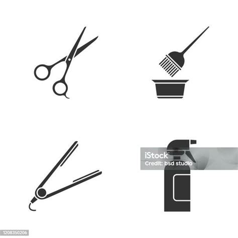 미용실 문말 아이콘 세트입니다 이발 머리 염색 곧게 가위 착색 도구 스트레이트 너 스프레이 병 이발소 Hairstyling