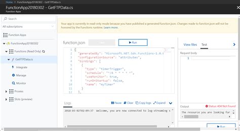 Azure Function Published But Not Running No Data Available Stack
