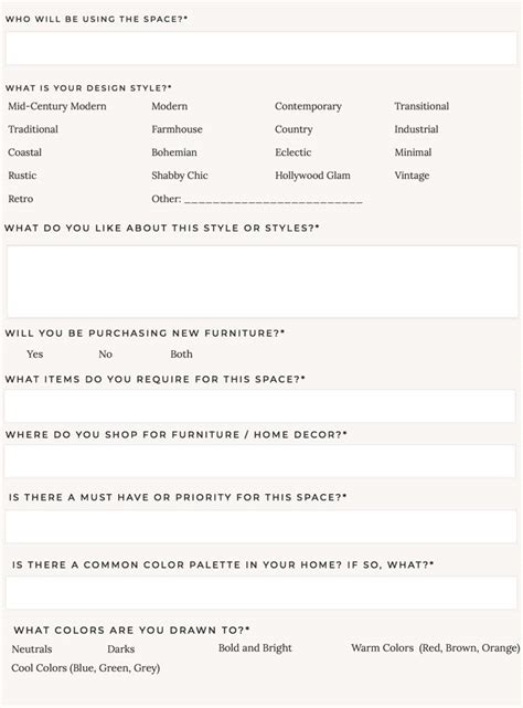 Sample Interior Decorating Questionnaire How To Be Prepared For Your