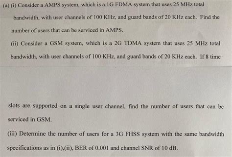 Solved A I Consider A Amps System Which Is A 1g Fdma