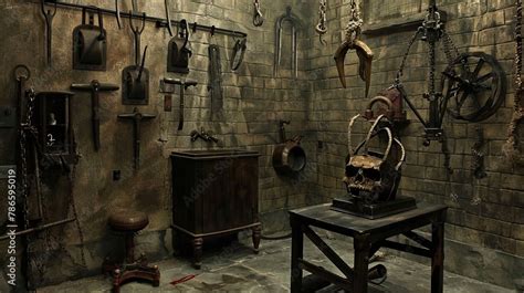 Torture Chamber With An Iron Maiden And Other Gruesome Device Chains