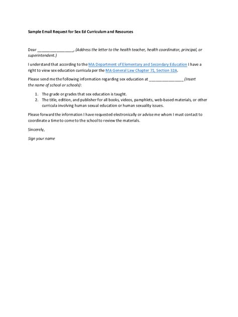 Fillable Online Sample Email Request For Sex Ed Curriculum And Resources Fax Email Print Pdffiller