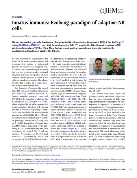 PDF Innatus Immunis Evolving Paradigm Of Adaptive NK Cells