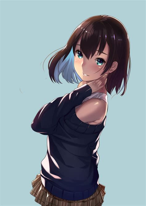 Safebooru 1girl Aqua Eyes Bangs Bare Shoulders Blush Brown Hair