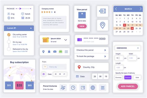 User Interface Elements Set For Delivery Mobile App Kit Template With