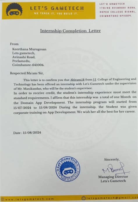 Completed A 1 Month App Development Internship At Lets Game Tech