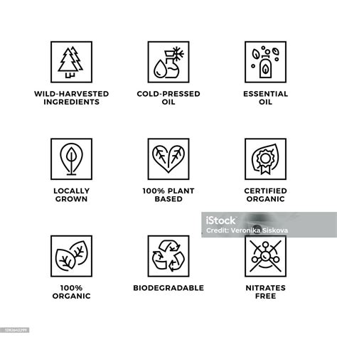 에코 기반 성분을 함유한 천연 및 유기농 화장품용 디자인 요소 로고 디자인 템플릿 아이콘 및 배지의 벡터 세트 아이콘에 대한 스톡 벡터 아트 및 기타 이미지 Istock