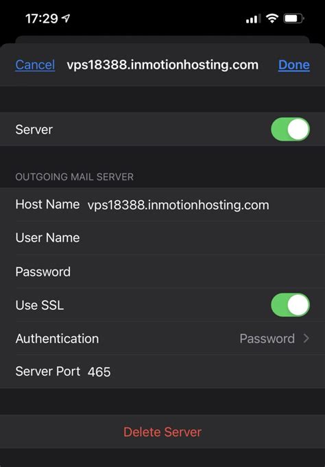 How To Edit Email Server Settings In IOS InMotion Hosting