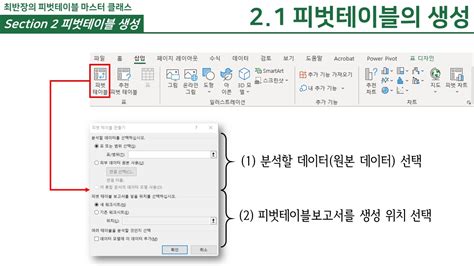 2 1 [삽입 표] 피벗테이블의 생성 최반장의 피벗테이블 마스터 클래스