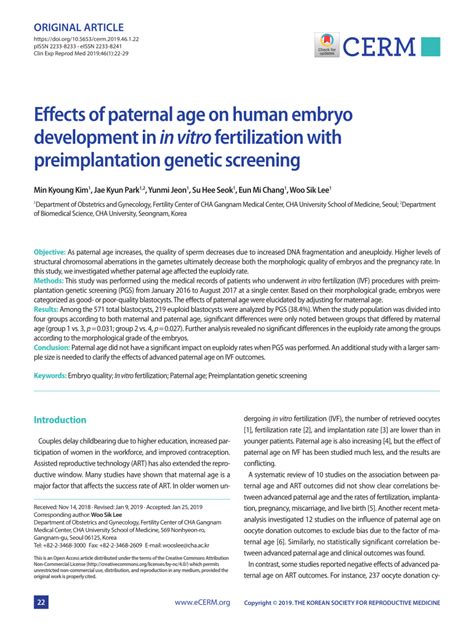 Pdf Effects Of Paternal Age On Human Embryo Development In In Vitro