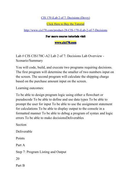 CIS ILab Of Decisions Devry
