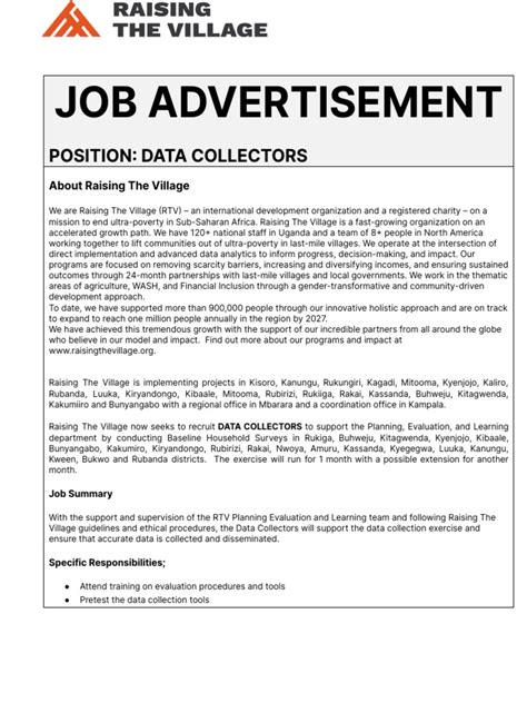Data Collector Advert June 2024 Download Free Pdf Data Data
