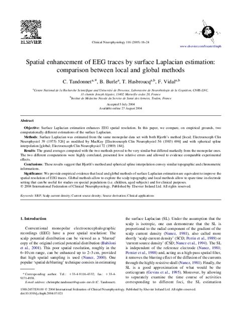 Pdf Spatial Enhancement Of Eeg Traces By Surface Laplacian Estimation Comparison Between