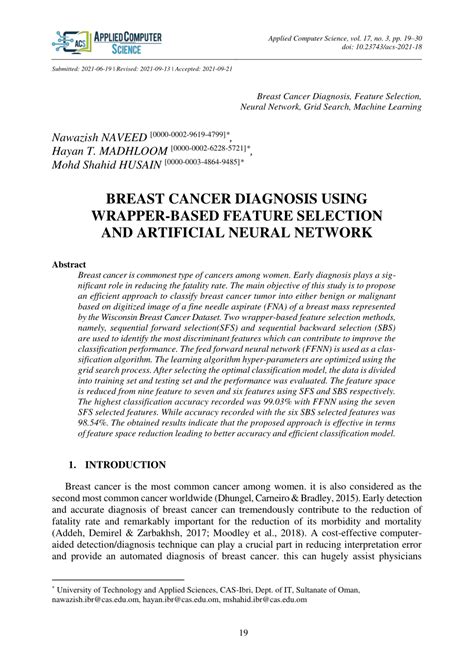 Pdf Breast Cancer Diagnosis Using Wrapper Based Feature Selection And