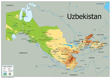 Physical Map Of Uzbekistan The Oxford Collection Size A2 Paper