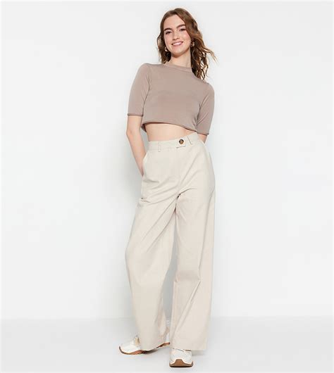 Buy Trendyol Wide Leg Woven Trousers In Beige 6thstreet Uae