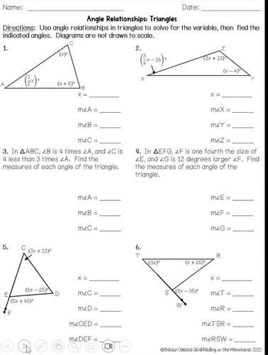 Angle Relationships Triangles And Parallel Lines Tpt Worksheets