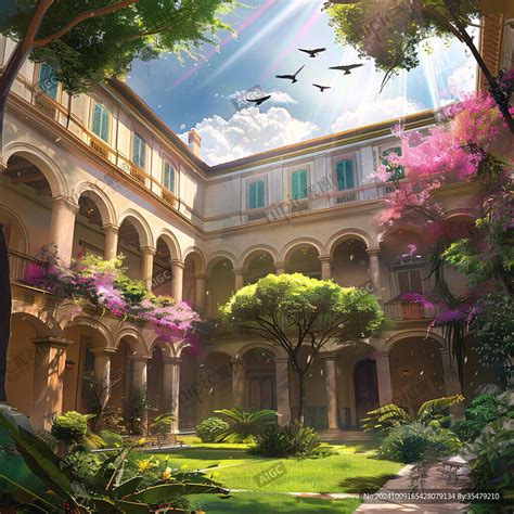 Ai创作图别墅大宅画面 地产插画洋房豪宅别墅 花园洋房主画面 庭院插画 中庭景观法式园林广告 欧式庭院高清 室外场景插画 树荫中的别墅 Cg场景 画洋房豪宅欧式别墅 风豪宅别墅洋房写字楼 庭院