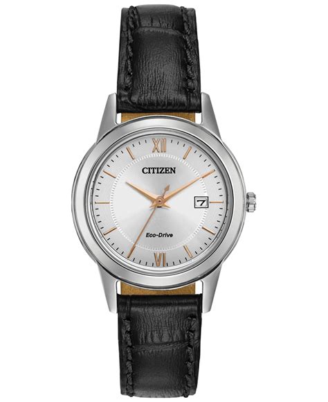 Citizen Womens Eco Drive Black Leather Strap Watch 29mm Fe1086 04a In