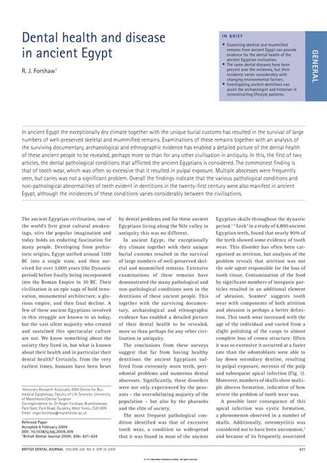 Pdf Dental Health And Disease In Ancient Egypt