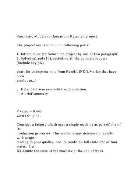 Stochastic Models In Operations Research Project The Proje Docx Science