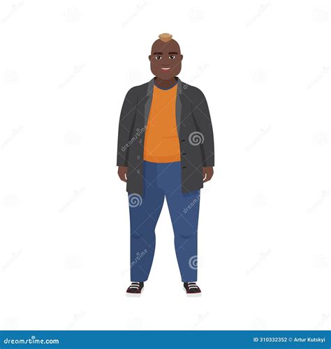 Happy Plus Size Man Standing And Smiling Front View Of Male Character