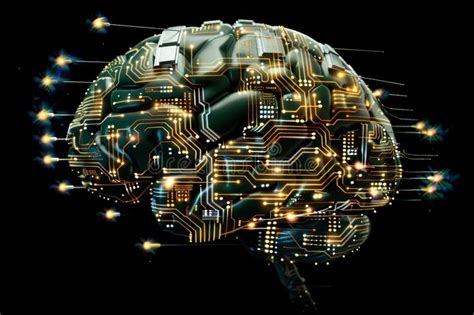 A Human Brain Interconnected With Computer Chips Generated By Ai Stock Illustration