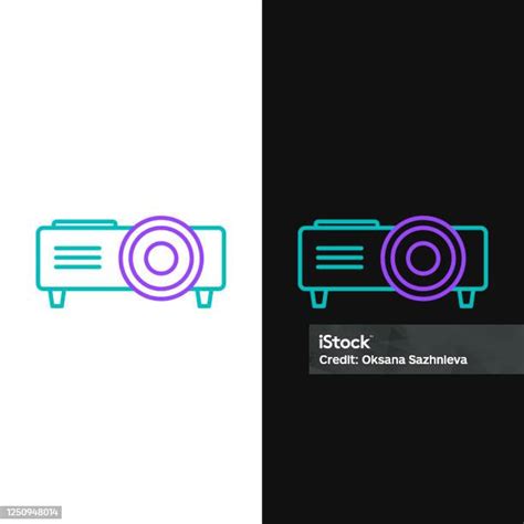 흰색과 검은 색 배경에 고립 된 녹색과 보라색 라인 프리젠 테이션 영화 영화 미디어 프로젝터 아이콘 벡터 일러스트레이션 교육에 대한 스톡 벡터 아트 및 기타 이미지 Istock