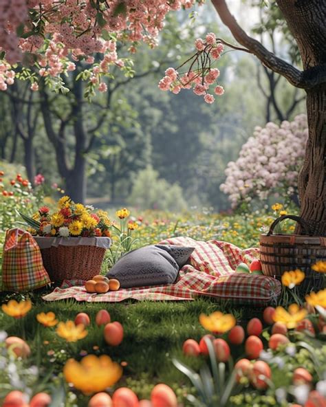 A 3d Spring Picnic Scene Premium Ai Generated Image