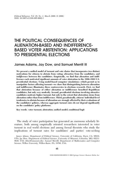 Pdf The Political Consequences Of Alienation Based And Indifference Based Voter Abstention