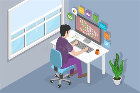 3D Isometric Flat Vector Illustration Of Programmer Stock Illustration
